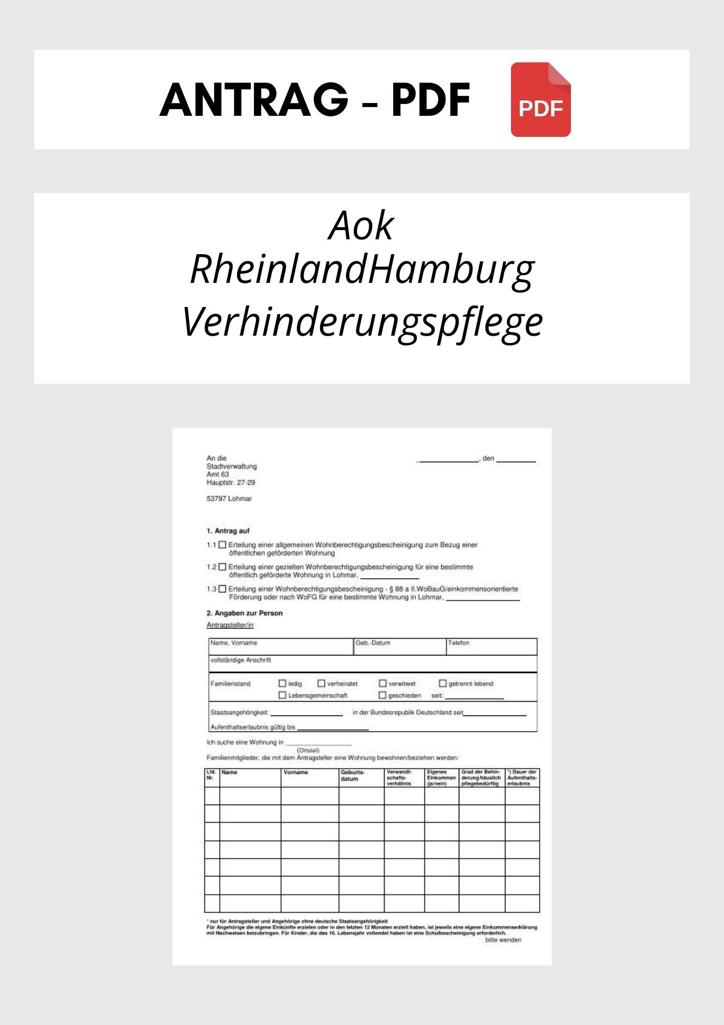 Aok Rheinland/Hamburg Antrag Verhinderungspflege PDF