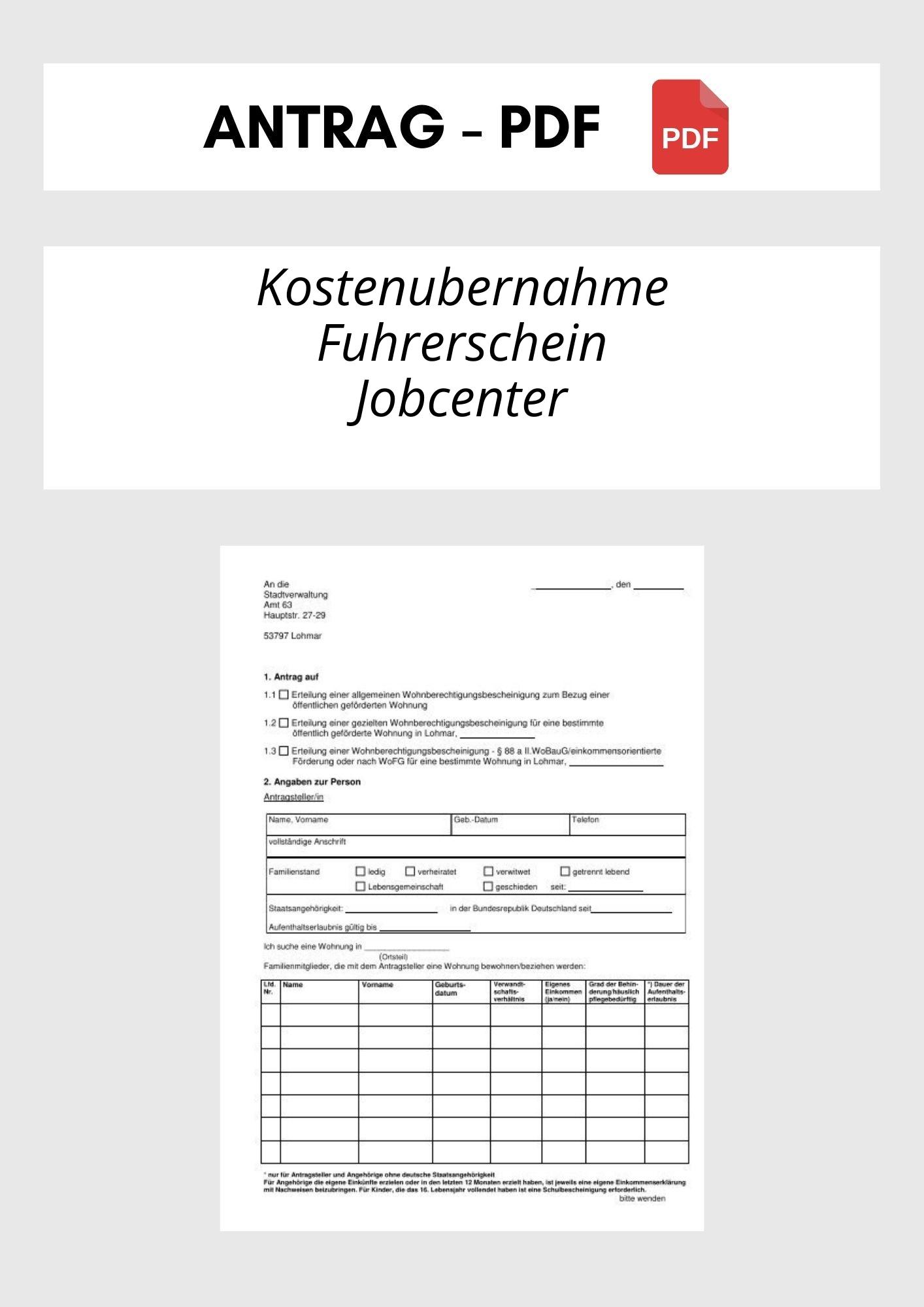 Vorlage Antrag Kostenübernahme Führerschein Jobcenter PDF