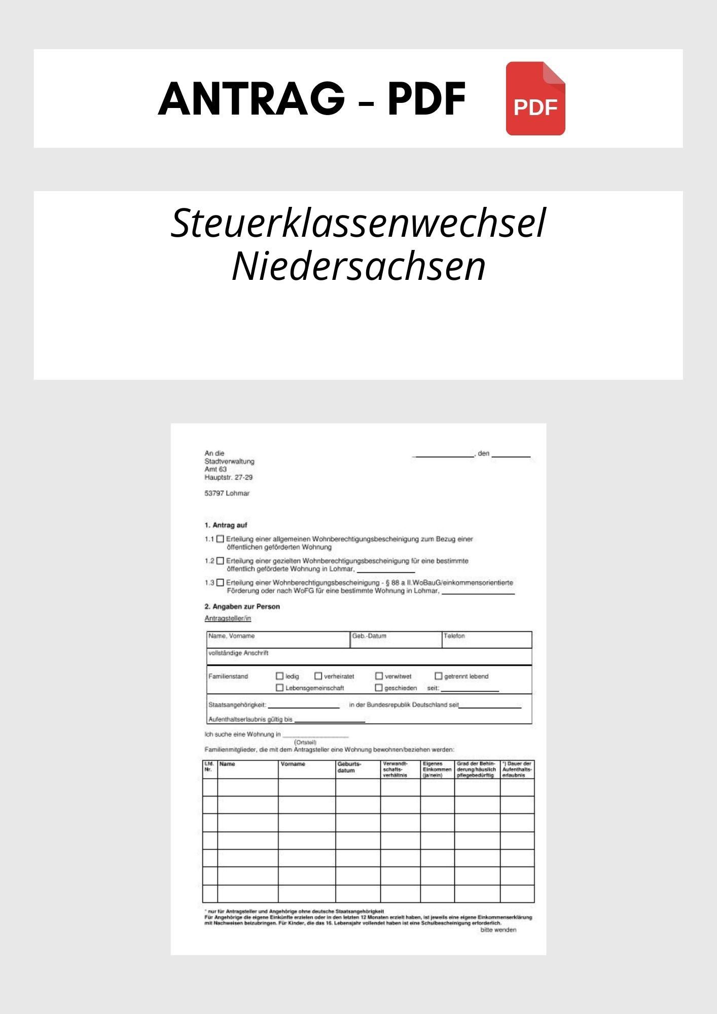 Antrag Steuerklassenwechsel Niedersachsen PDF