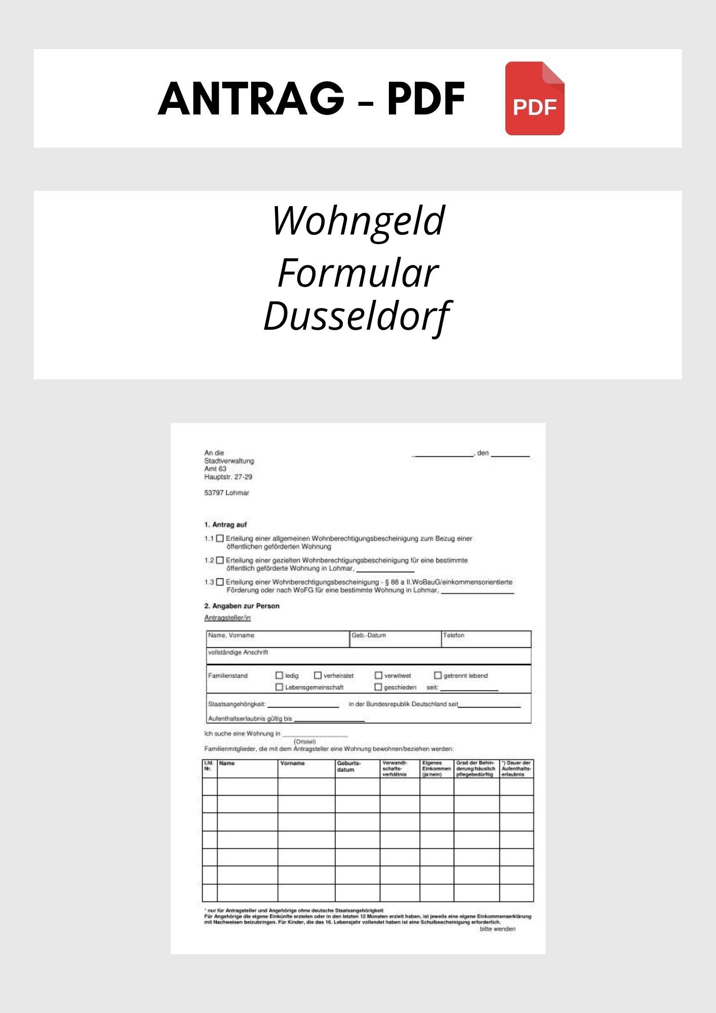 Wohngeldantrag Formular PDF Düsseldorf